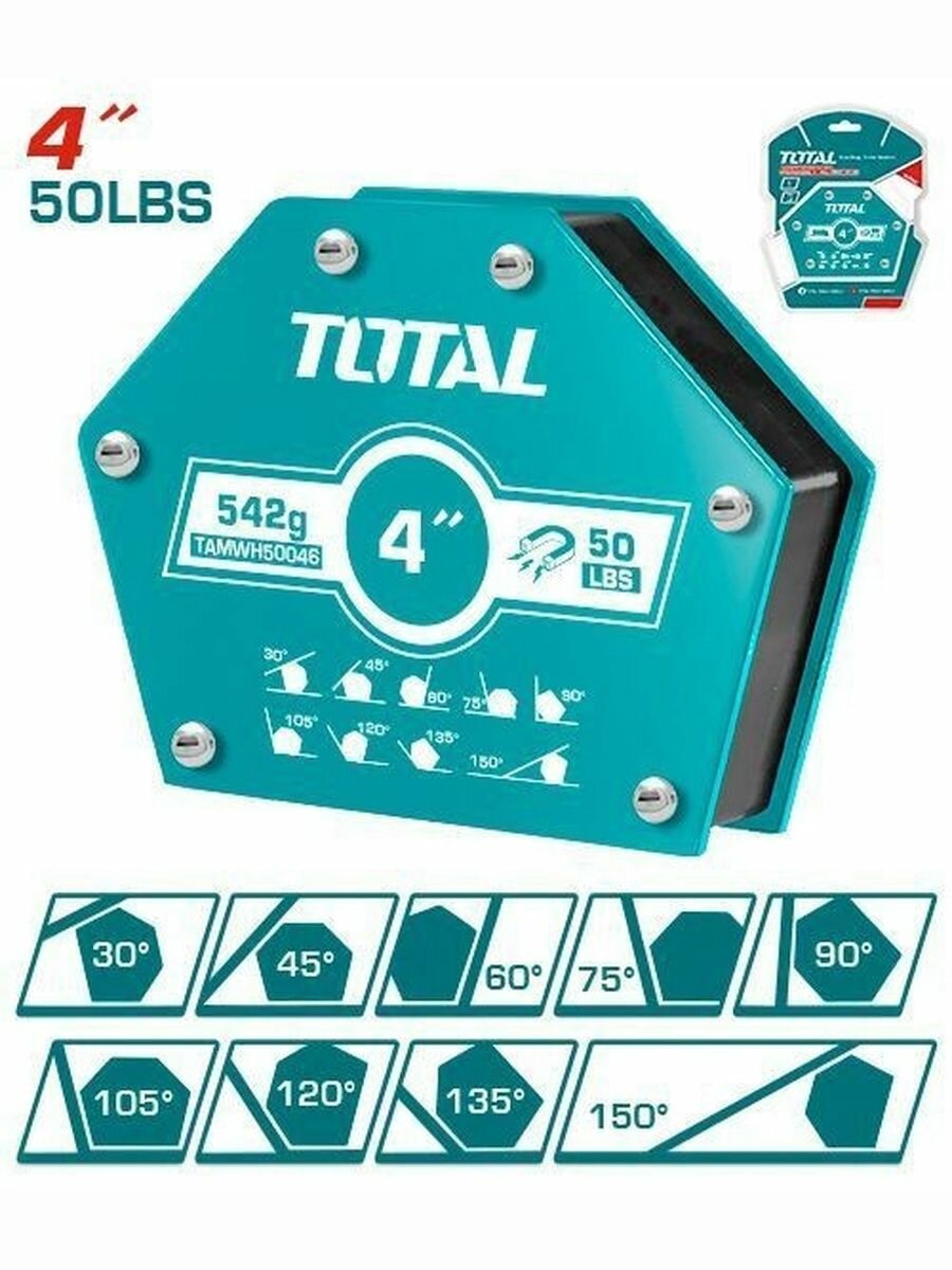 Магнитный уголок для сварки шестигранный 4" TOTAL TAMWH50046