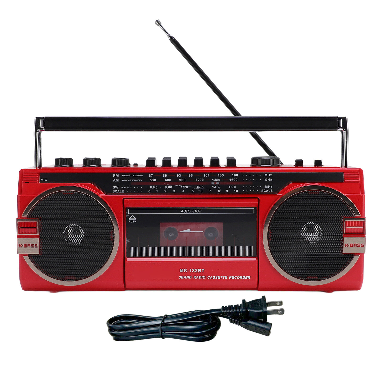 Ретро -кассетный магнитоспособный рекордере AM FM SW радио с Bluetooth -динамик аккумулятор аккумулятор с аккумуляторным магнитофоном кассета USB Slot Red US Plugure