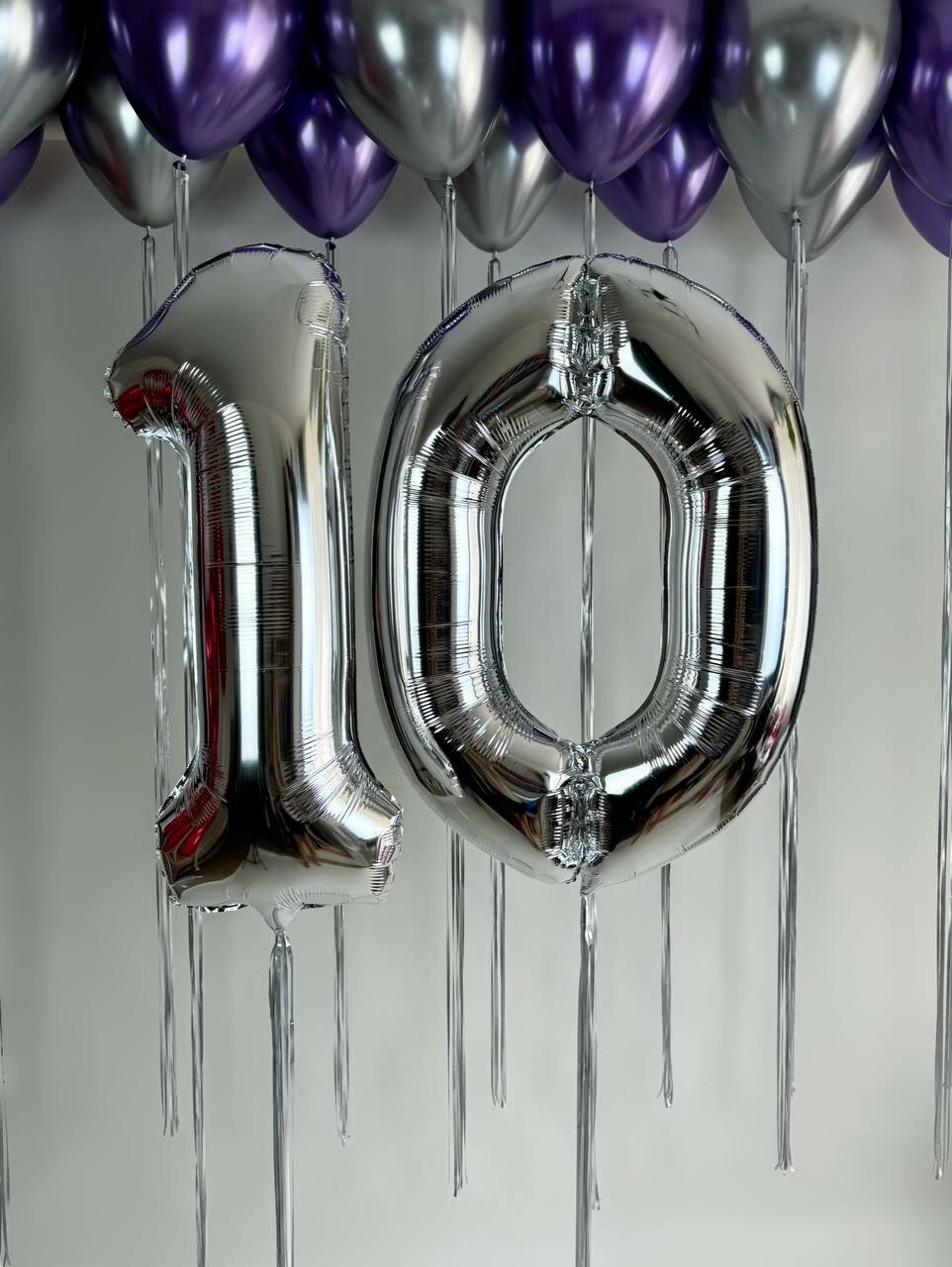 Набор шаров цифры 10, шары под потолок на дождике, шары с гелием
