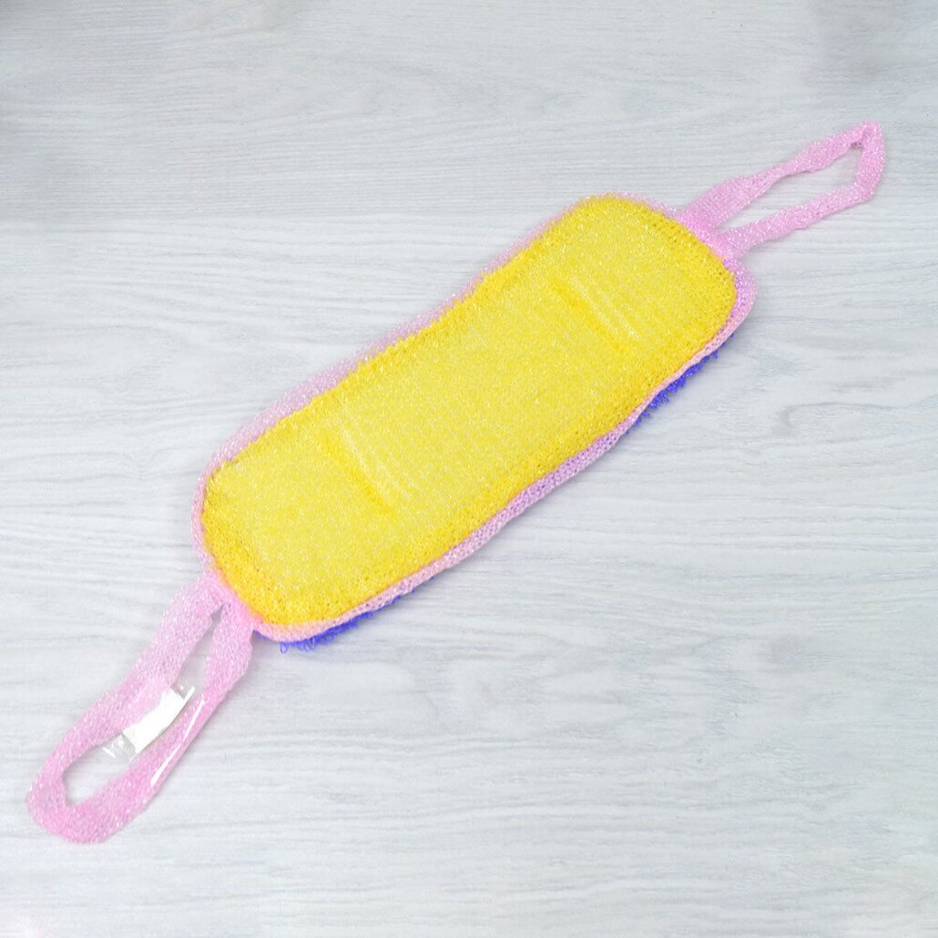 Мочалка банная овальная МБО-8, 25х15см, полипропилен, желтая/розовая/синяя
