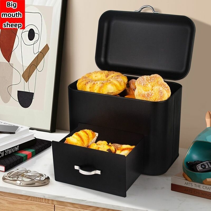 Двухслойная коробка для хранения хлеба из оцинкованного железа, металлическая раскладушка с выдвижным ящиком, подходит для хранения хлеба, закусок, косметики