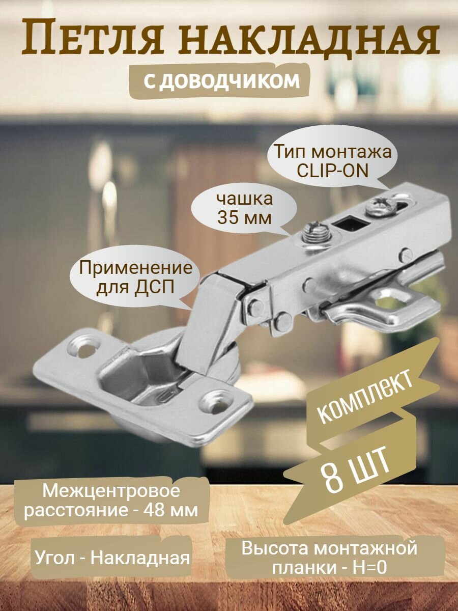 Петля накладная Clip-on с доводчиком (8 шт)