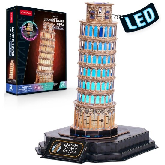 Пазл 3D Cubicfun Пизанская башня с LED-подсветкой, 42 детали