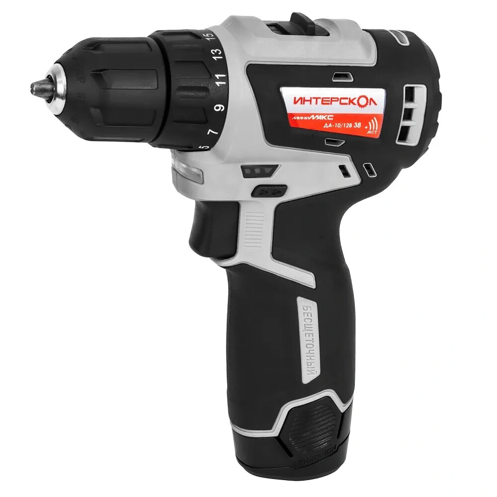 Шуруповерт аккумуляторный 12В Li-ion 2*2.5Ач бесщеточный ДА-10/12В 38 минимакс ИНТЕРСКОЛ 757.2.2.46