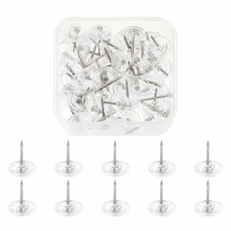 (1 коробка по 50 шт) Набор прозрачных кнопок-плоских круглых прозрачного цвета