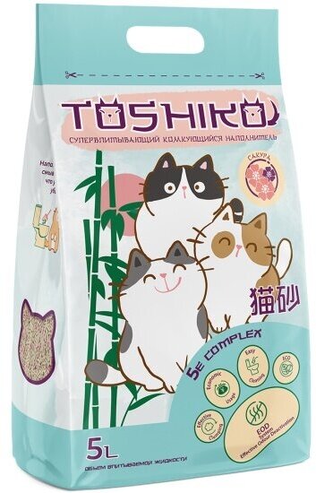 Наполнитель для кошачьих туалетов Toshiko комкующийся, древесный, сакура, 1,9 кг/5 л