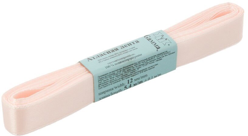 Лента атласная "Gamma" AL-12P 12 мм 5.4 м №004 бл. розовый