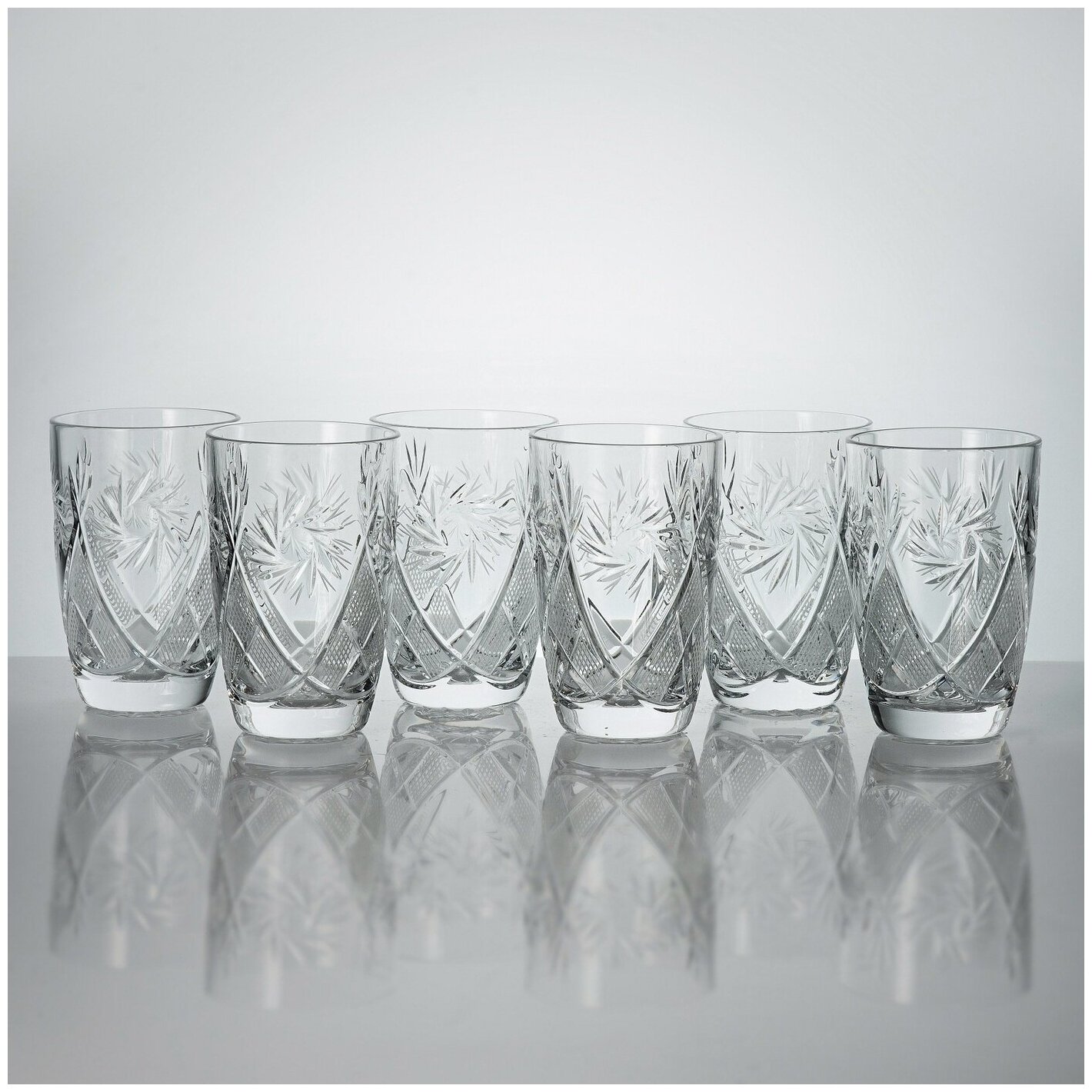 Хрустальные стаканы для воды/сока/лимонада/напитков 200 мл, набор 6 шт, Неман 1000/1, 4189/200гр