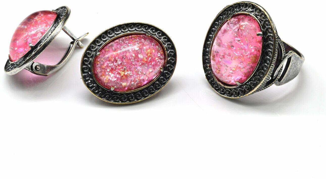 Комплект бижутерии: серьги, кольцо, опал