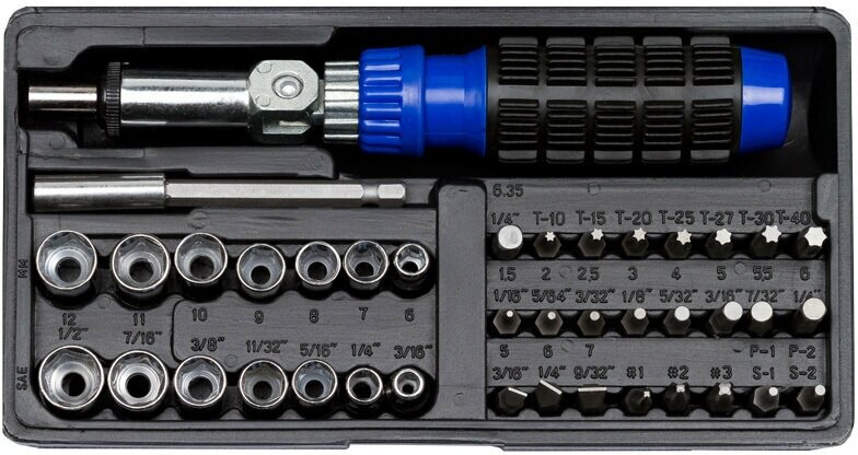 Автомобильный набор инструментов 41 предмет, отвертка с реверсом и насадками