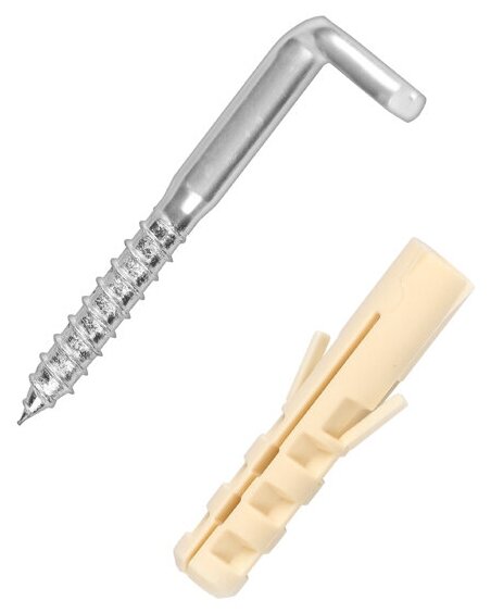 Шуруп-крюк L-образный 4,5×40 мм с прямым шлицем и дюбелем 2 шт в комплекте