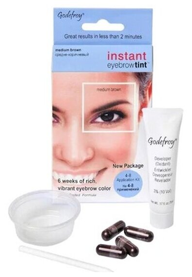 Синтетическая краска-хна для бровей Godefroy Eyebrow Tint Medium Brown 4 капсулы, коричневый