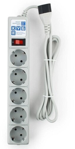 Сетевой удлинитель Power Cube 5 розеток, 1.9м, серый, 10A/2.2кВт (вилка C14 для UPS) SPG-B-6Ext
