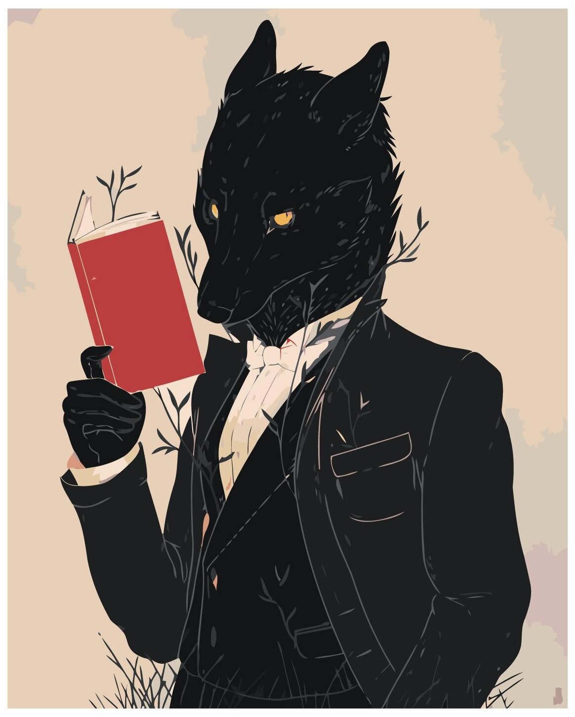 Волк в костюме с книгой Раскраска картина по номерам на холсте