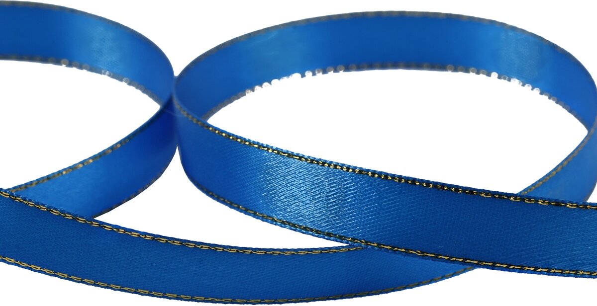 Лента атласная 12 мм "Gamma" AL-12M двухстор. с металл. нитью 33 м №040василёк/золото