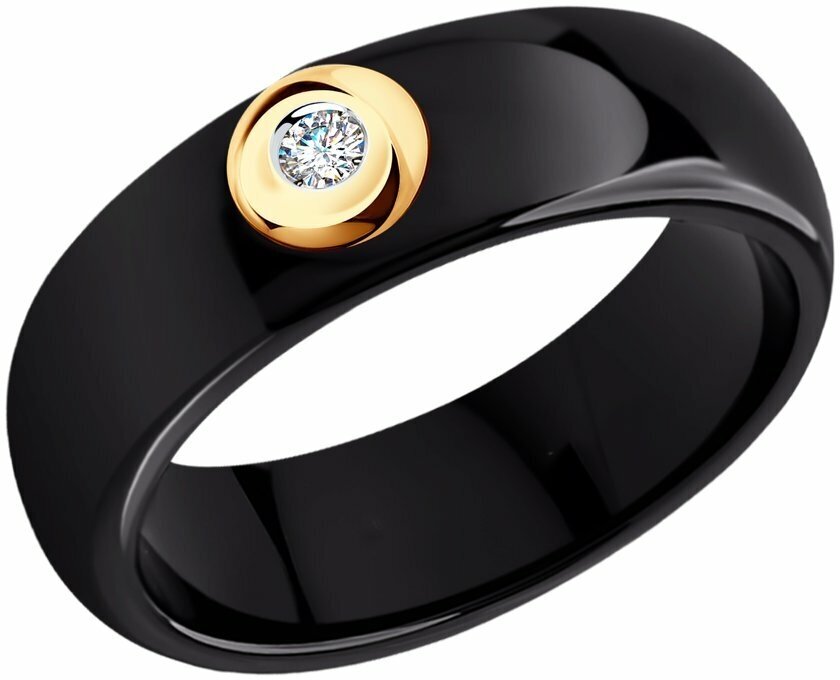 Кольцо, золото, 585 проба, керамика, бриллиант
