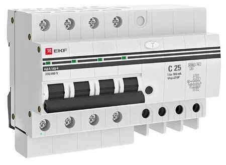 Автоматический выключатель дифференциальный EKF PROxima 4P 25A 100mA C DA4-25-100