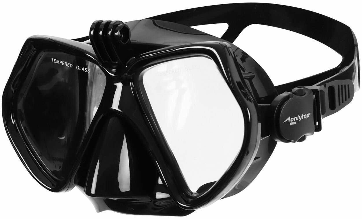 Маска для дайвинга и подводного плавания, взрослые плавательные очки для бассейна с креплением для камеры и закаленным стеклом, маска для снорклинга и ныряния под водой, цвет чёрный