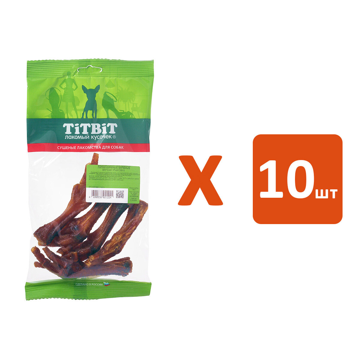 Лакомство TIT BIT для собак вяленые лапки куриные (100 гр х 10 шт)