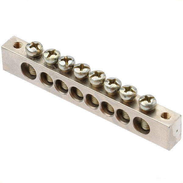 Шина РЕ8 земля на 8 присоединений никелированная латунь 150А (2 шт. в комплекте)