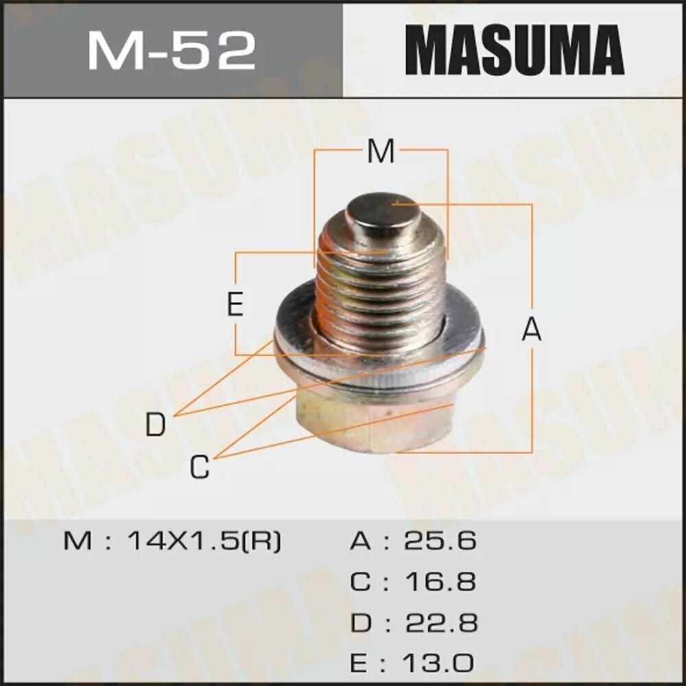 Болт маслосливной Masuma M-52 с магнитом Mitsubishi 14x1.5 mm