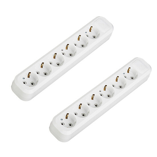 Колодка электрическая 6 розеток 16 А 250 В 2,2 кВт белая (2 шт.)