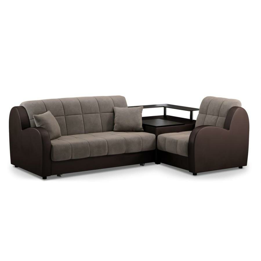 Угловой диван Барон Серый велюр, аккордеон, 270х180х87 см, на металлическом каркасе