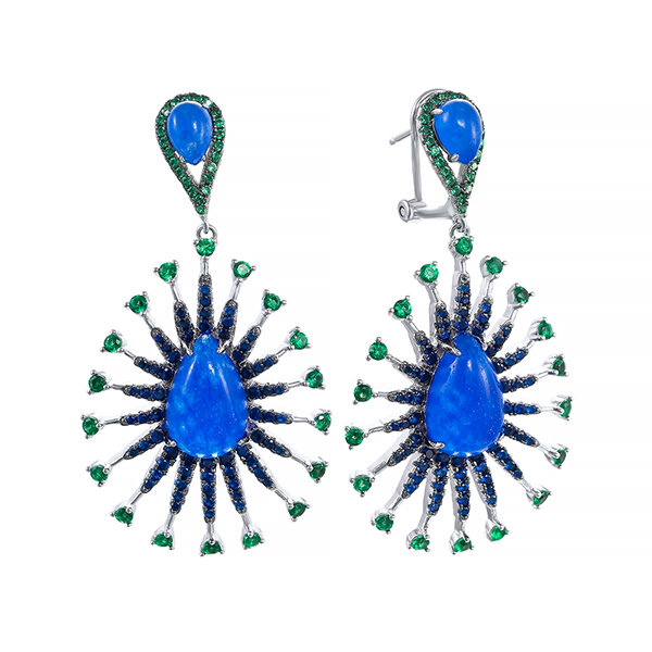 Серьги, серебро, 925 проба, фианит, халцедон