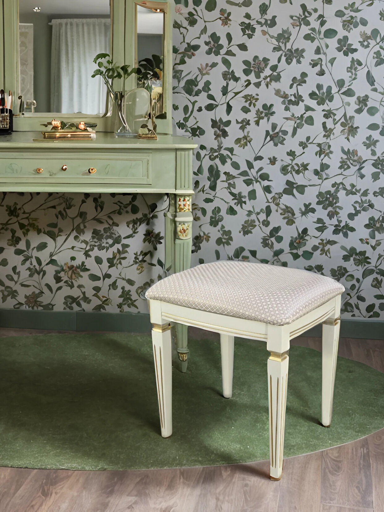 Пуфик банкетка в прихожую IFERS спальню мягкая Васко В 107Н цвет слоновая кость/золото, Атина ваниль