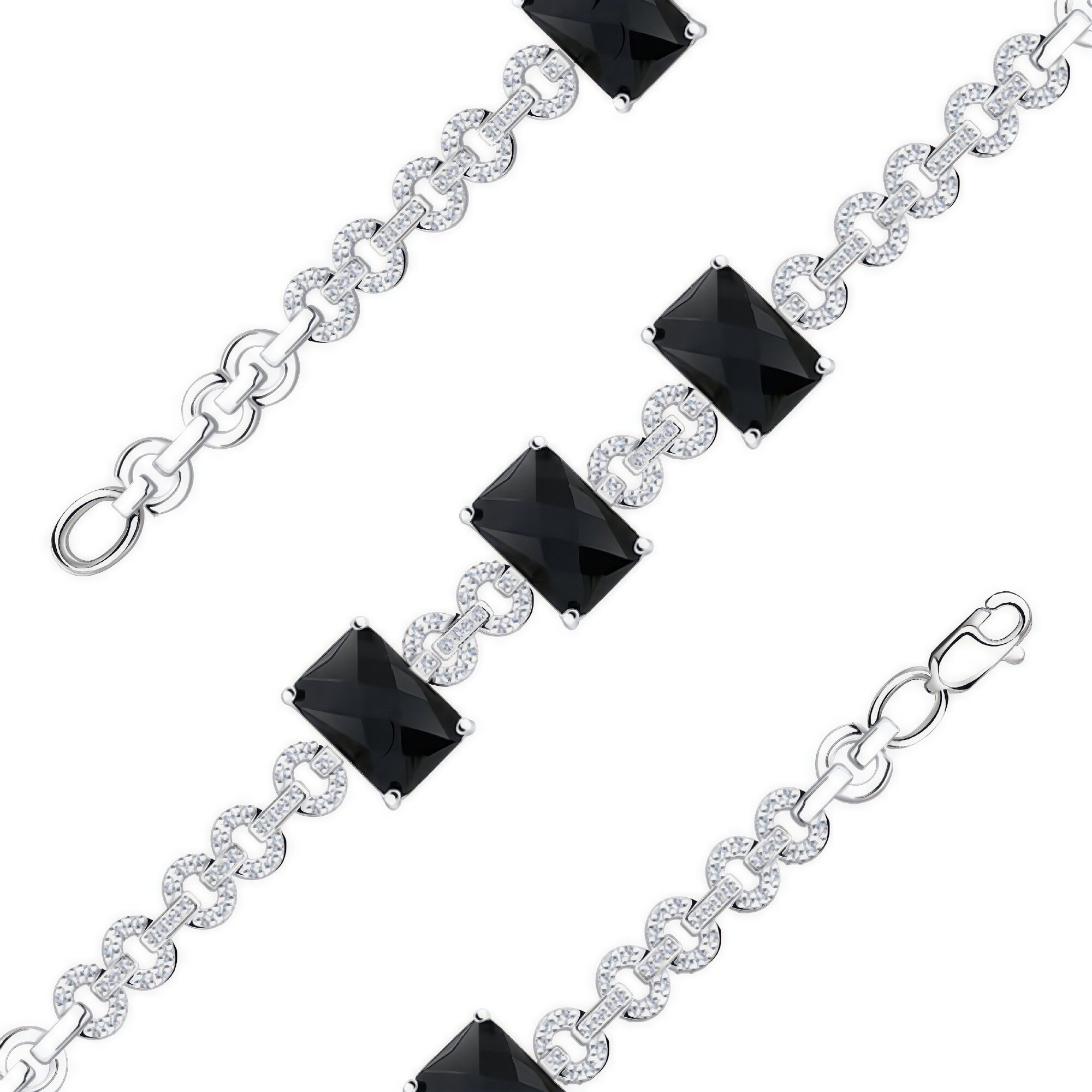 Браслет, белое золото, 585 проба, фианит, агат