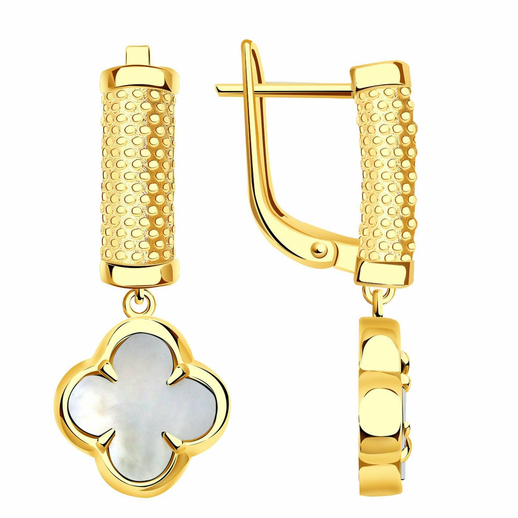 Серьги, желтое золото, 585 проба, перламутр