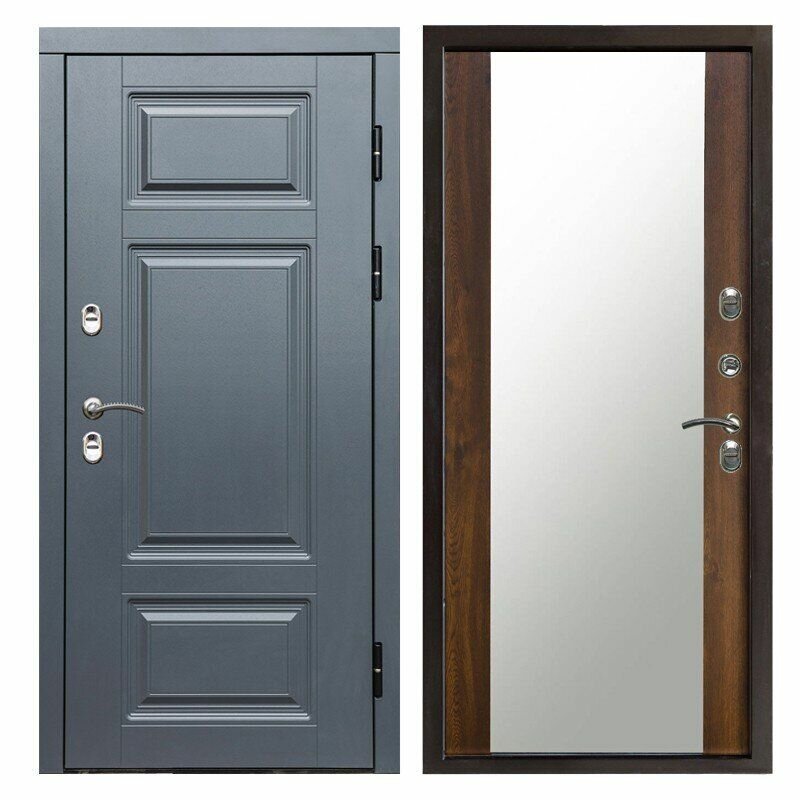 Дверь входная металлическая с терморазрывом Сибирь термо премиум с зеркалом дуб Paputin's Doors 860 х 2050 мм Правая