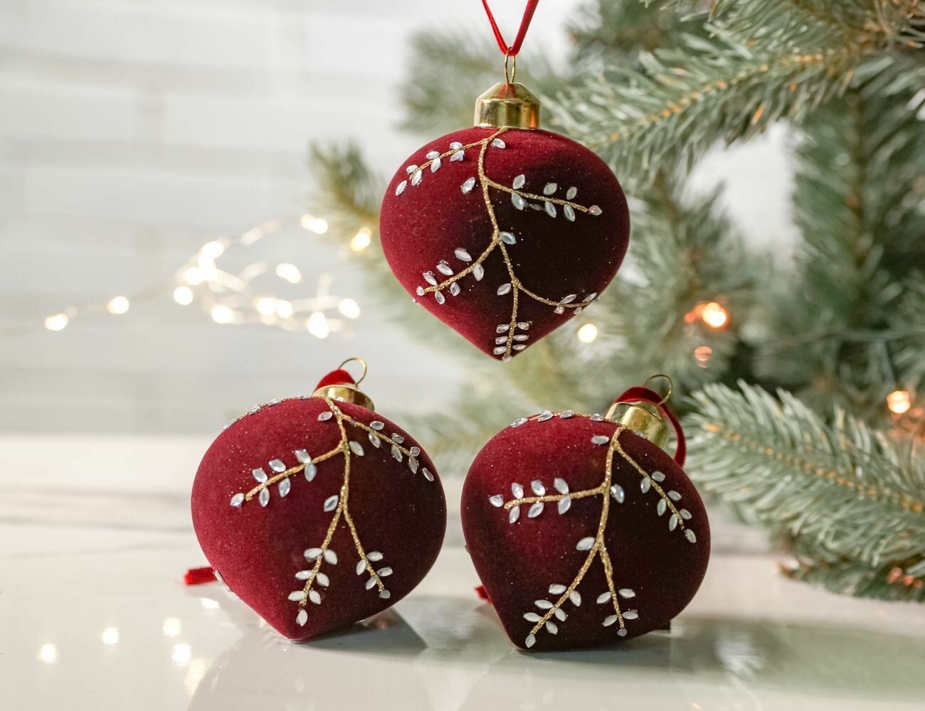 Набор ёлочных украшений луковки 'шелби', стекло, бордовый, 8 см, 3 шт, Kaemingk 062754-2