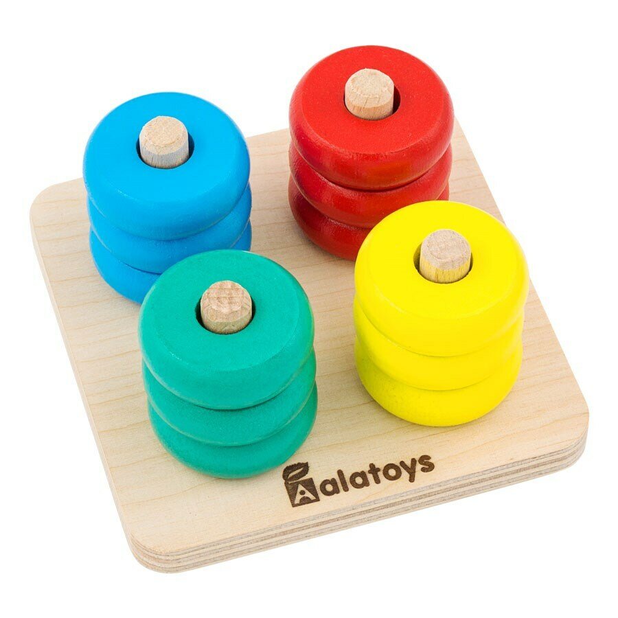 Развивающая игрушка Alatoys "Логическая пирамида", деревянная, 12 элементов
