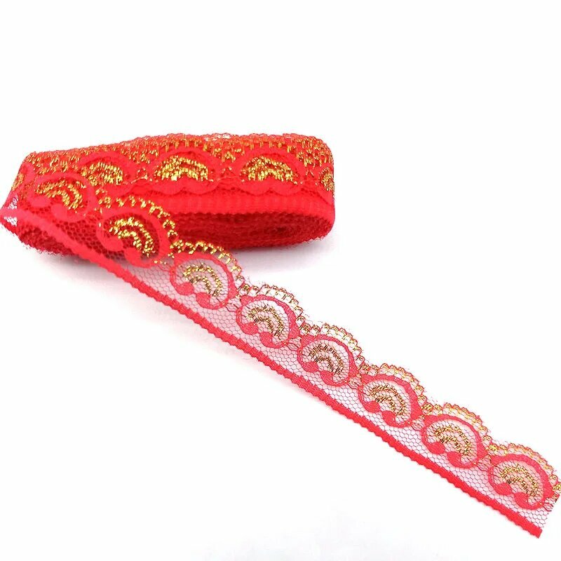 Красная кружевная лента Red Gold Lace, 10 ярдов, 2.6 см