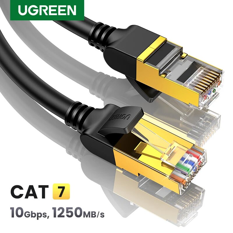 UGREEN Ethernet кабель Cat 7 Flat Cable, 2m, черный — фото 1