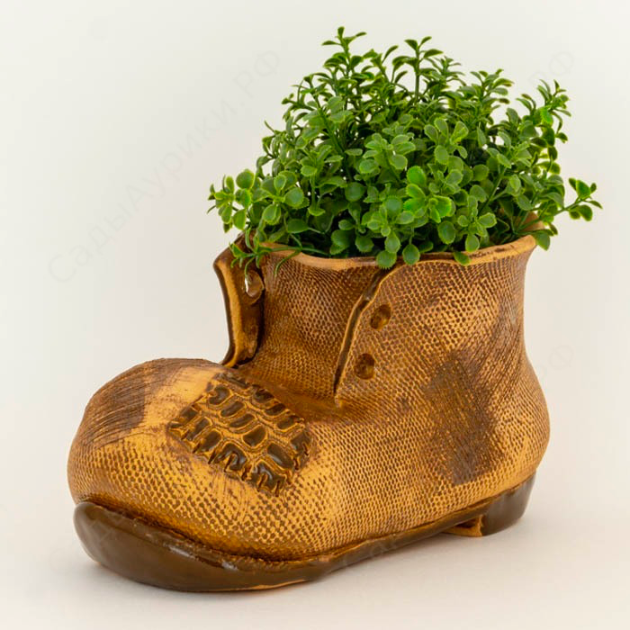 Кашпо Керамика Золотое "Башмак", керамика, 17.5 см x 9.5 см х 10 см, для дома, балкона.