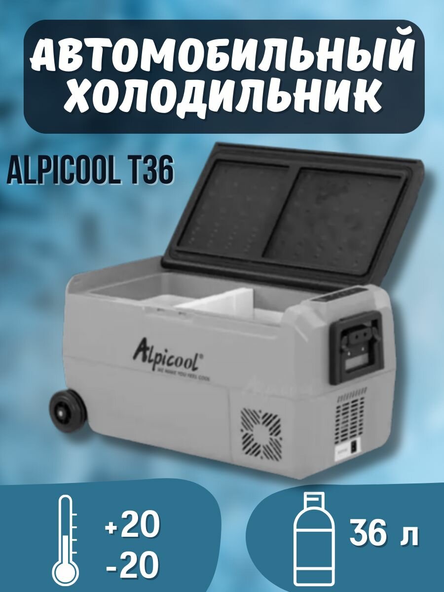 Автохолодильник компрессорный Alpicool T36 36 л, двухкамерный -20/+10 C, 12/24/220В