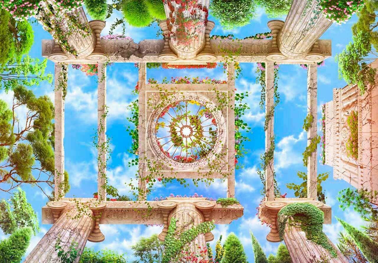 Фотообои Колонны уходящие вверх к небу 11-128-S-Холст 270 x 200 см (ВхШ) Бесшовные, флизелиновые, влагостойкие обои MasterFresok