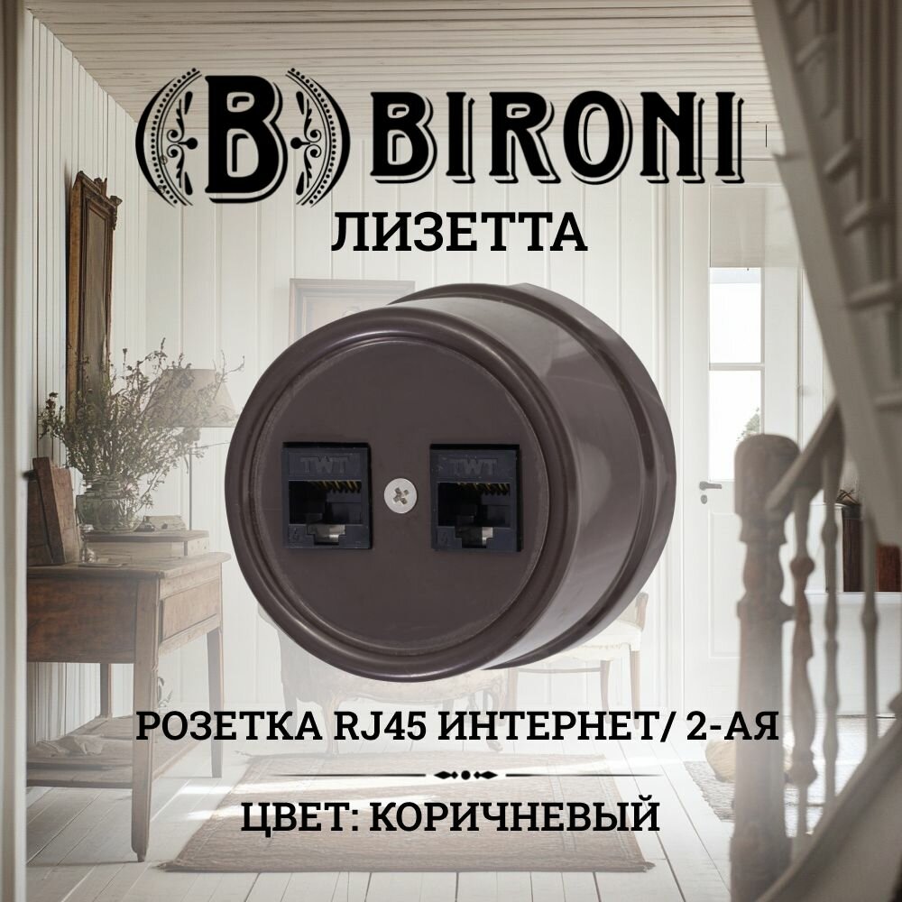 1 шт. BIRONI Пластик Коричневый Розетка компьютерная 2-ая (RJ45)