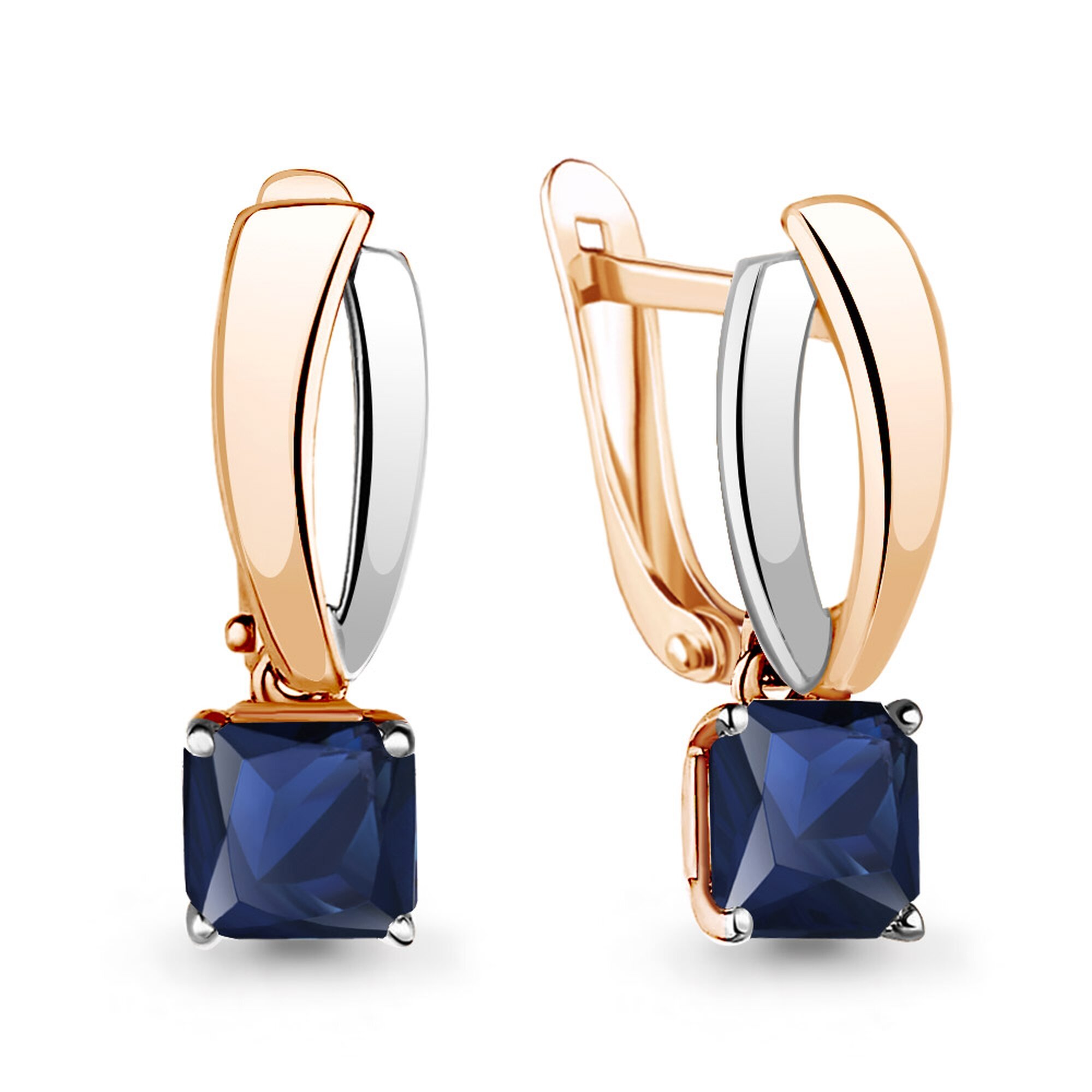 Серьги, серебро, 925 проба, золочение, сапфир синтетический
