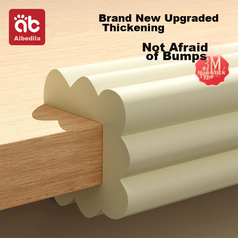 AIBEDILA Child Safety Edge Guards, W-Shaped 3m Adhesive-Free Corner Protectors, Thickened 4m Almond Yellow