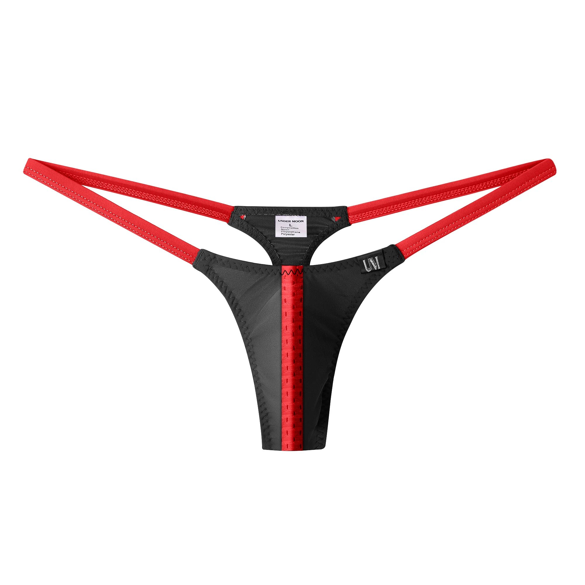 Дышащие сетчатые мужские стринги, сексуальное нижнее белье, трусы танга, эластичные плотные маленькие трусы, мужские футболки, эротические трусики Красный, XXL, Черный