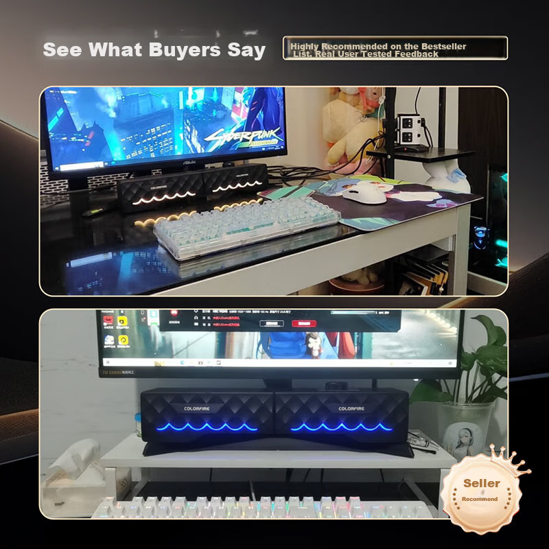Colorfire RGB Gaming Speakers for Computer, Home Desktop Laptop, Detachable Design, Monitor Multimedia Speakers, Black, FS-D2101