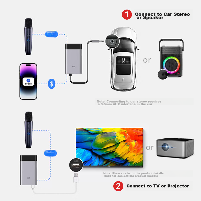 Pure Wheat Wireless Car Microphone, Karaoke Mic, Home KTV, Universal for Car And TV, Q1PRO Glacier White, Two Pieces