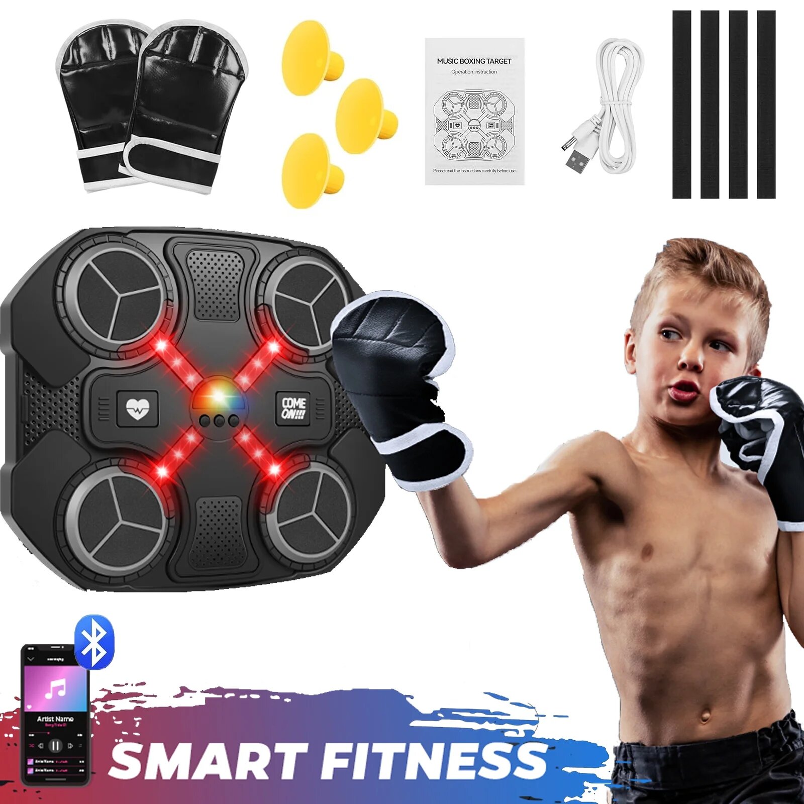 Музыкальный тренажер для бокса для детей, настенный Bluetooth Smart Fitness Boxing с боксерскими перчатками, игрушки для