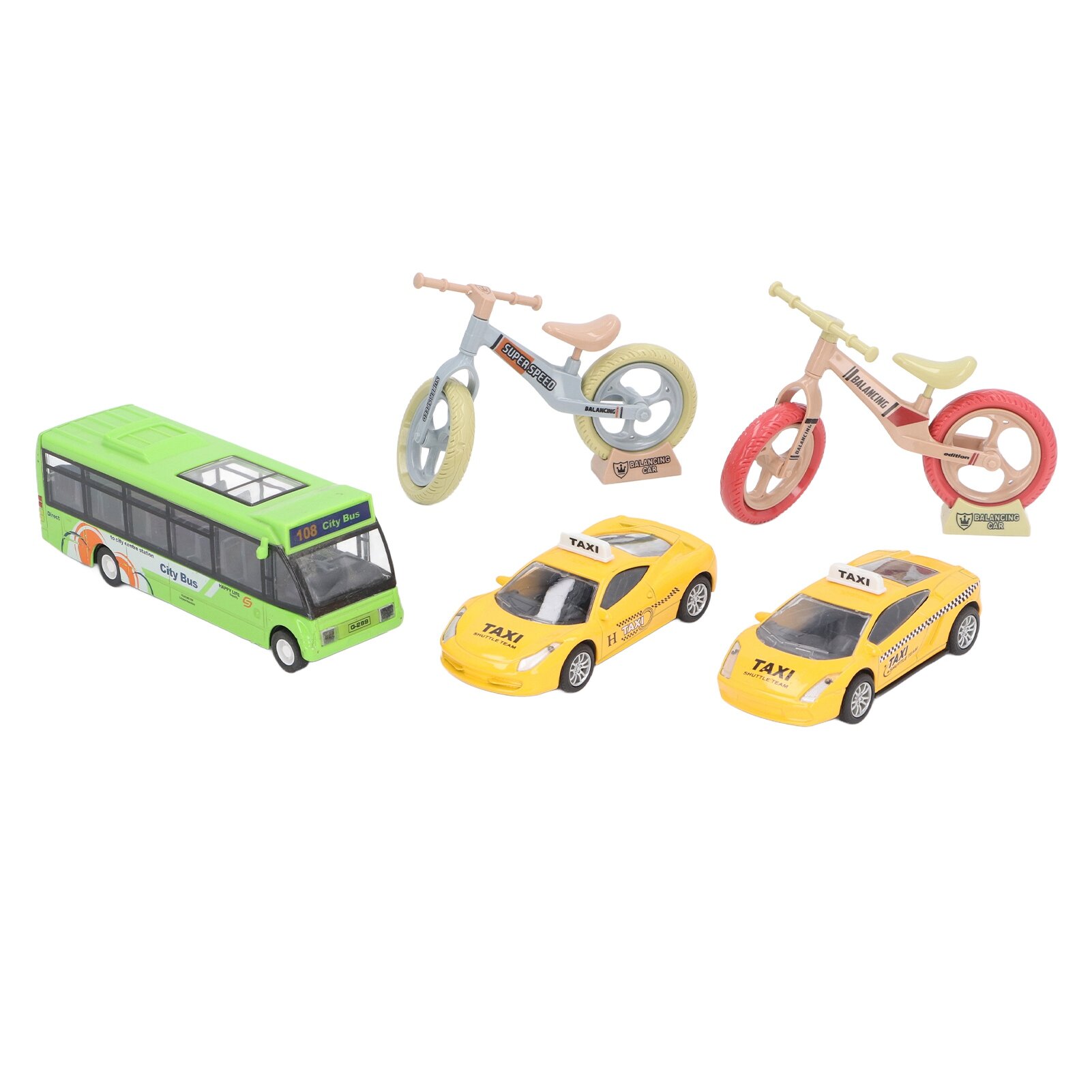 Городской транспорт игрушечный набор из сплава, реалистичный, безопасный, образовательный автобус, такси, велосипед, модель игрушки для детей