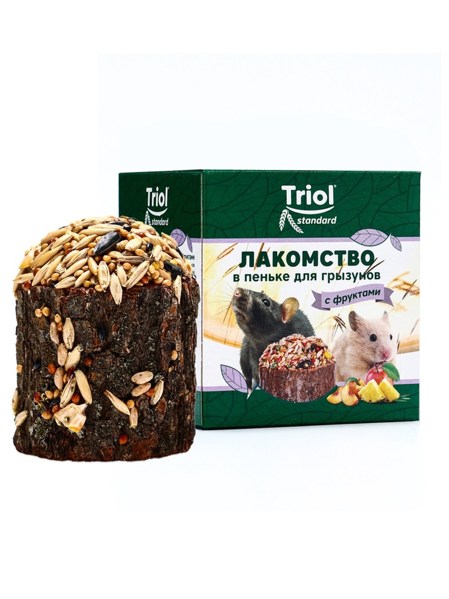 Лакомство Triol "В пеньке", для грызунов, с фруктами, в коробке, 70 г