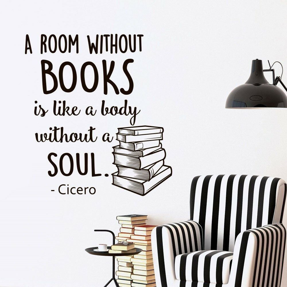 Наклейки на стену с вдохновляющими цитатами, дизайн стопки книг, обои «Комната без книг», самоклеящиеся наклейки на стену, съемный декор для гостиной, спальни, кабинета, библиотеки, класса, ПВХ 64x56 см