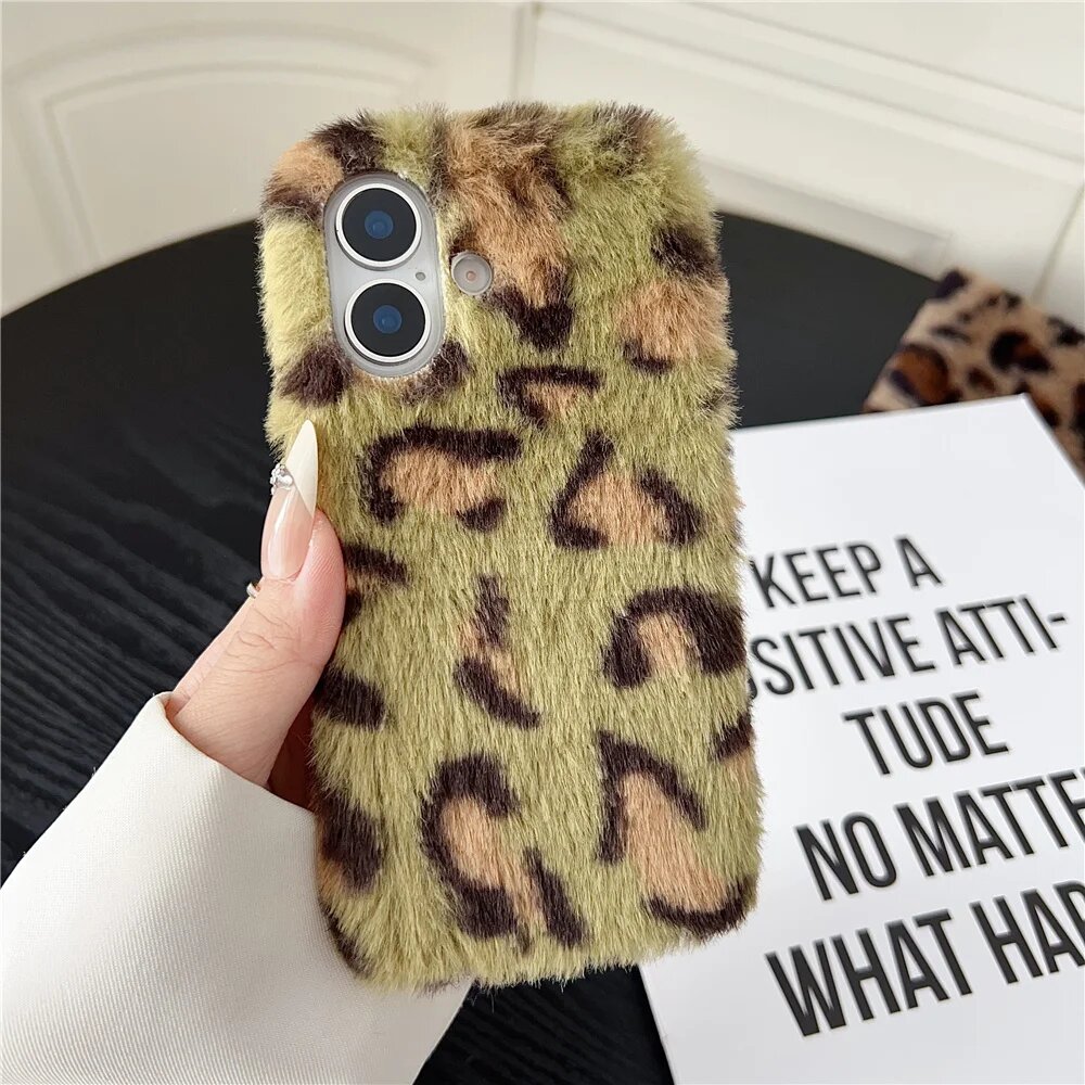 Зимний теплый плюшевый чехол для телефона для iPhone 17, 16, E 15, 14, 13, 12, 11 Pro Max XR X 8 Plus с леопардовым принтом, пушистые меховые чехлы 2, For iPhone 16Pro